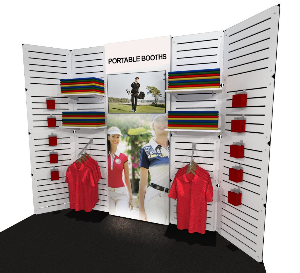Slat Panel Display With Lightbox Center Section – Portable Booths